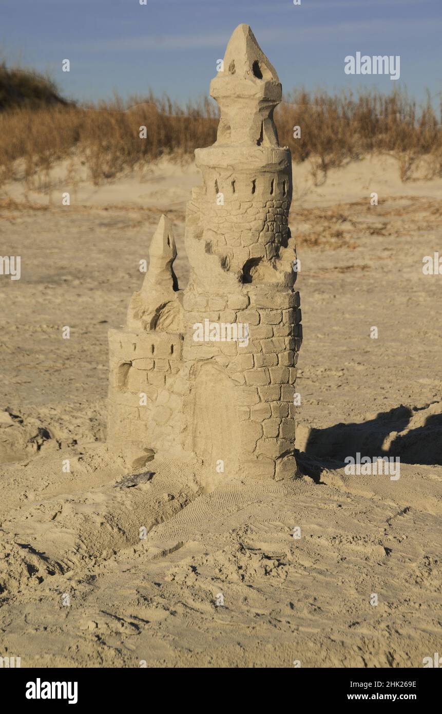 Portrait of a sandcastle on Sunset Beach, North Carolina Stock Photo ...