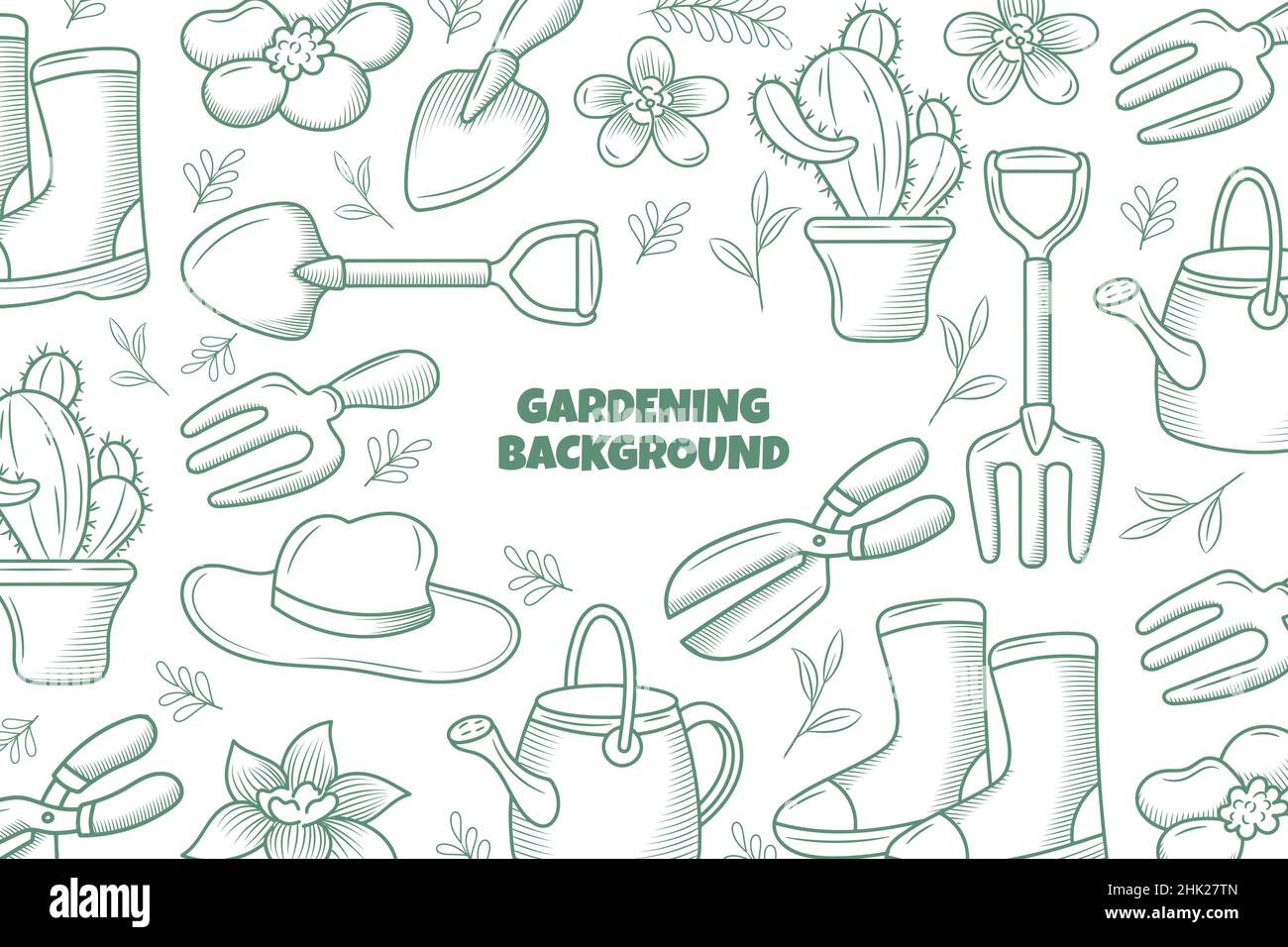 Hand drawn gardening background with lineal elements Stock Vector Image ...