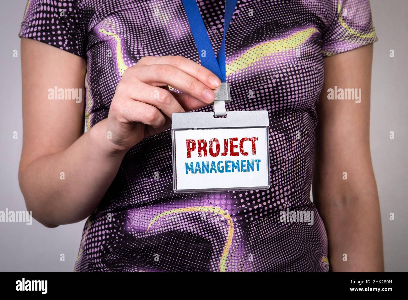 Project Management. Staff identity with blue lanyard. Web banner Stock ...