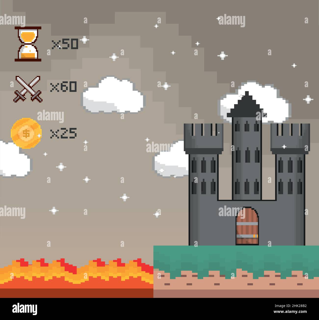 pixelated scene with castle Stock Vector Image & Art - Alamy
