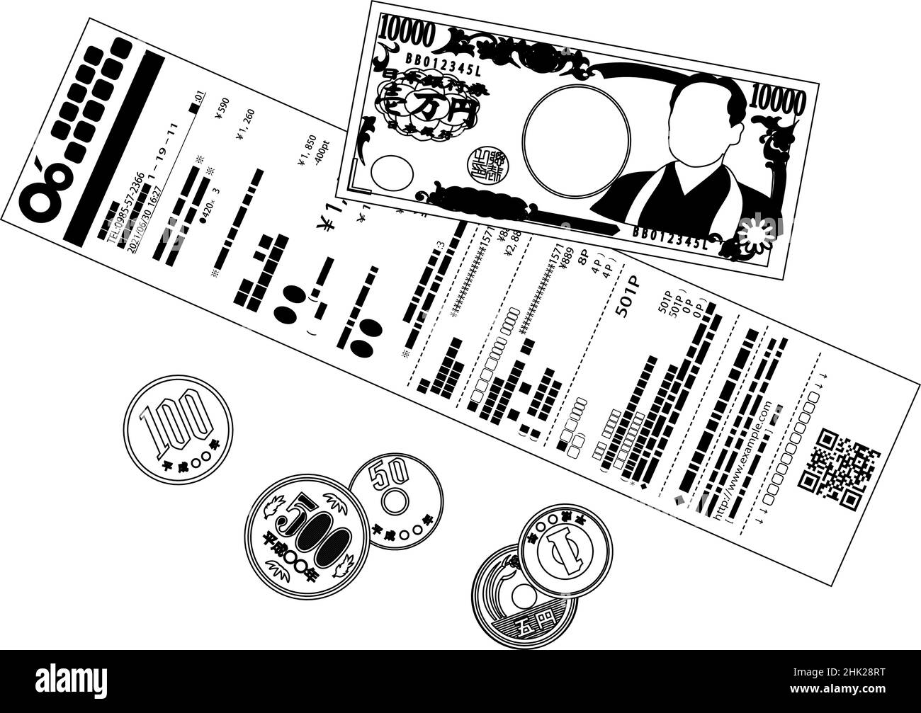 This is a illustration of Japanese yen bills and Japanese yen coins and ...