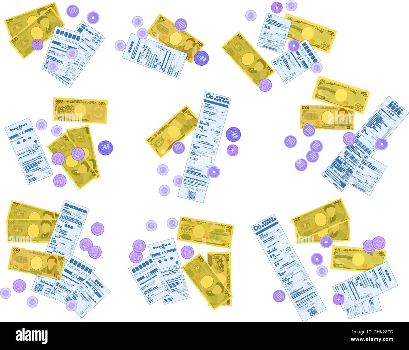 This is a illustration of Japanese yen bills and Japanese yen coins and ...