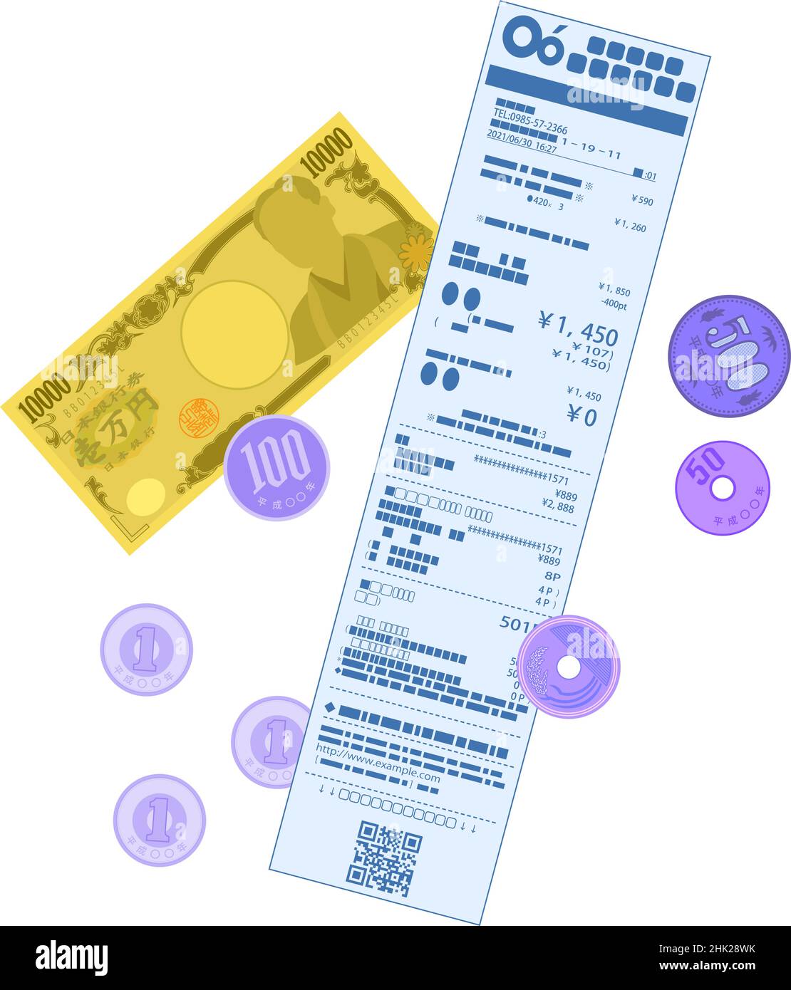 This is a illustration of Japanese yen bills and Japanese yen coins and ...