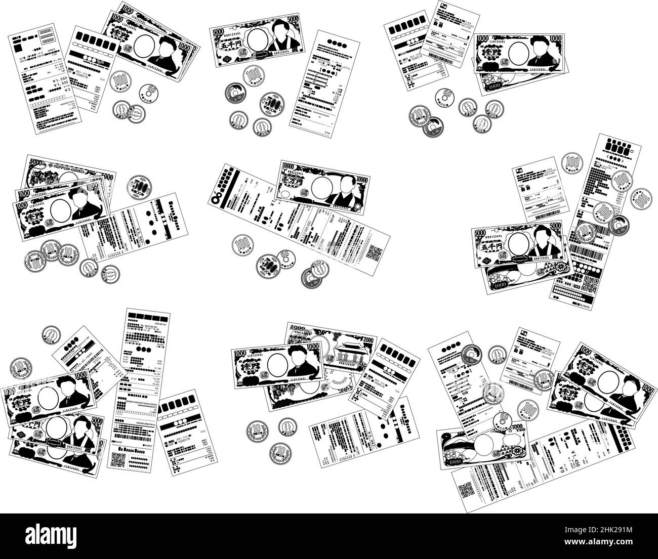 This is a illustration of Japanese yen bills and Japanese yen coins and ...