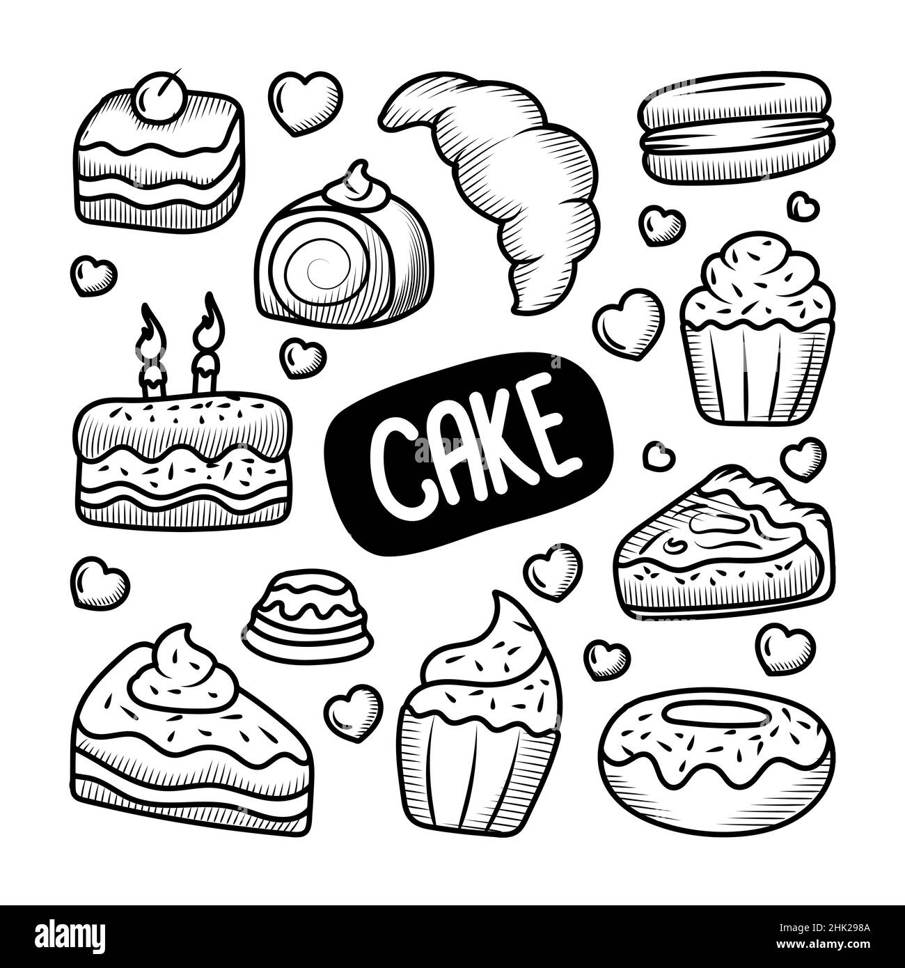 Hand drawn doodle cake with Hand drawn lineal style Stock Vector Image ...