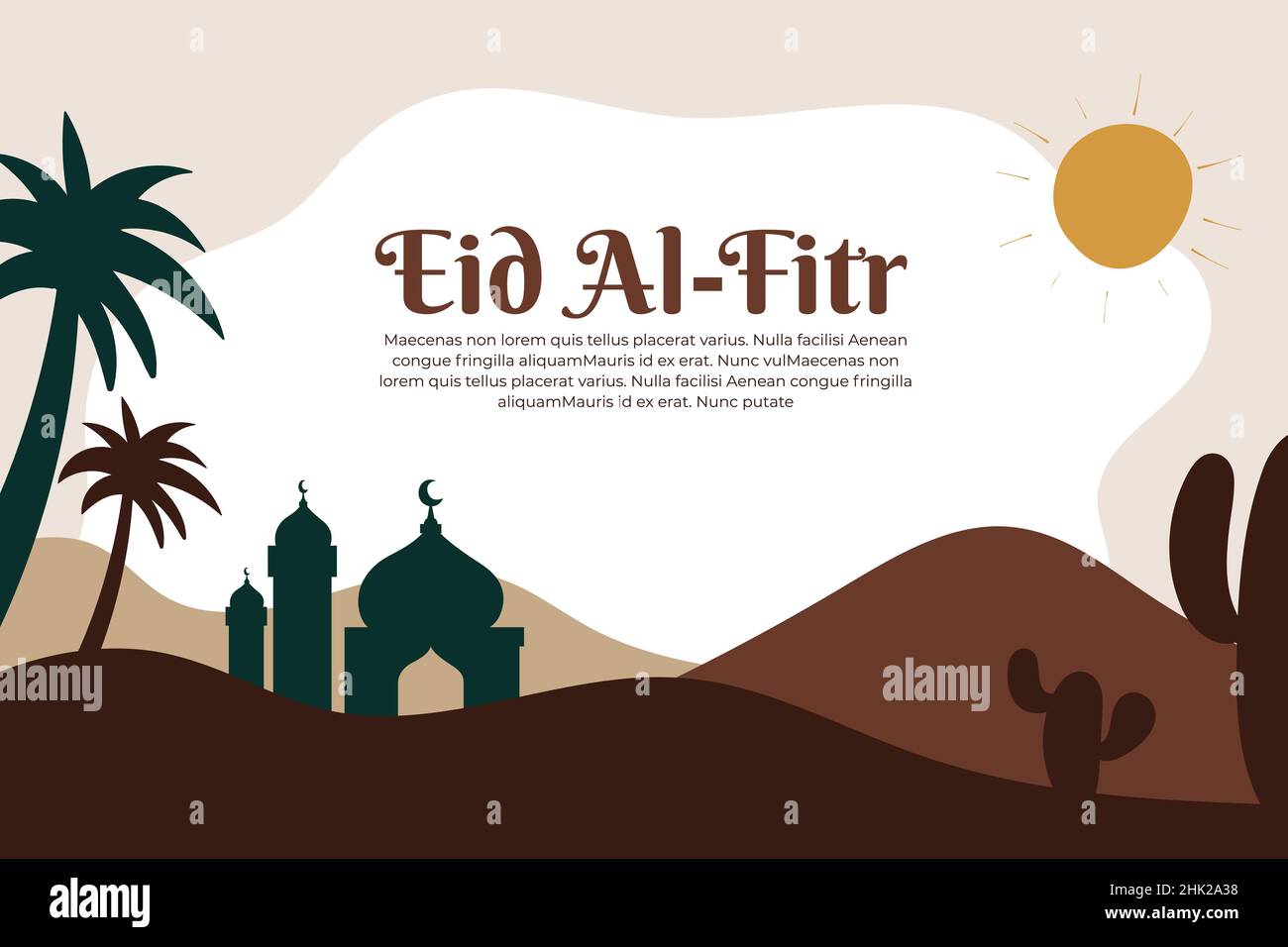 Eid al-fitr or eid mubarak greeting card with abstract desert landscape ...