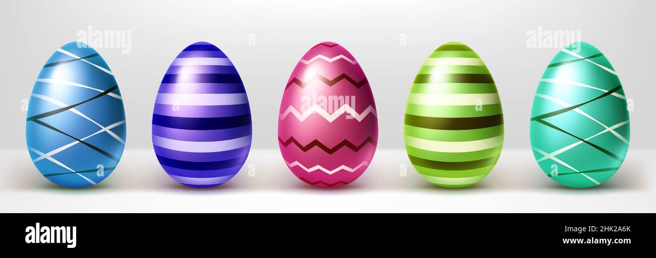 Colorful Easter eggs row, isolated 3d vector objects decorated with ...