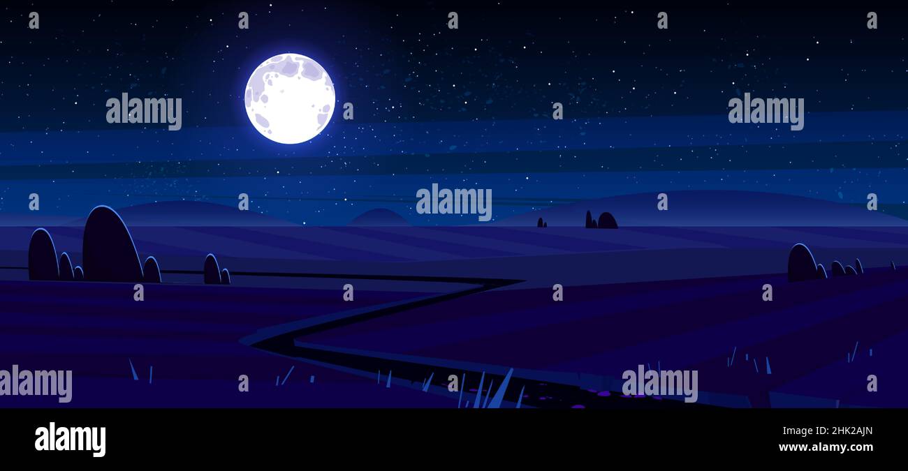 Rural landscape with agriculture fields at night. Vector cartoon ...