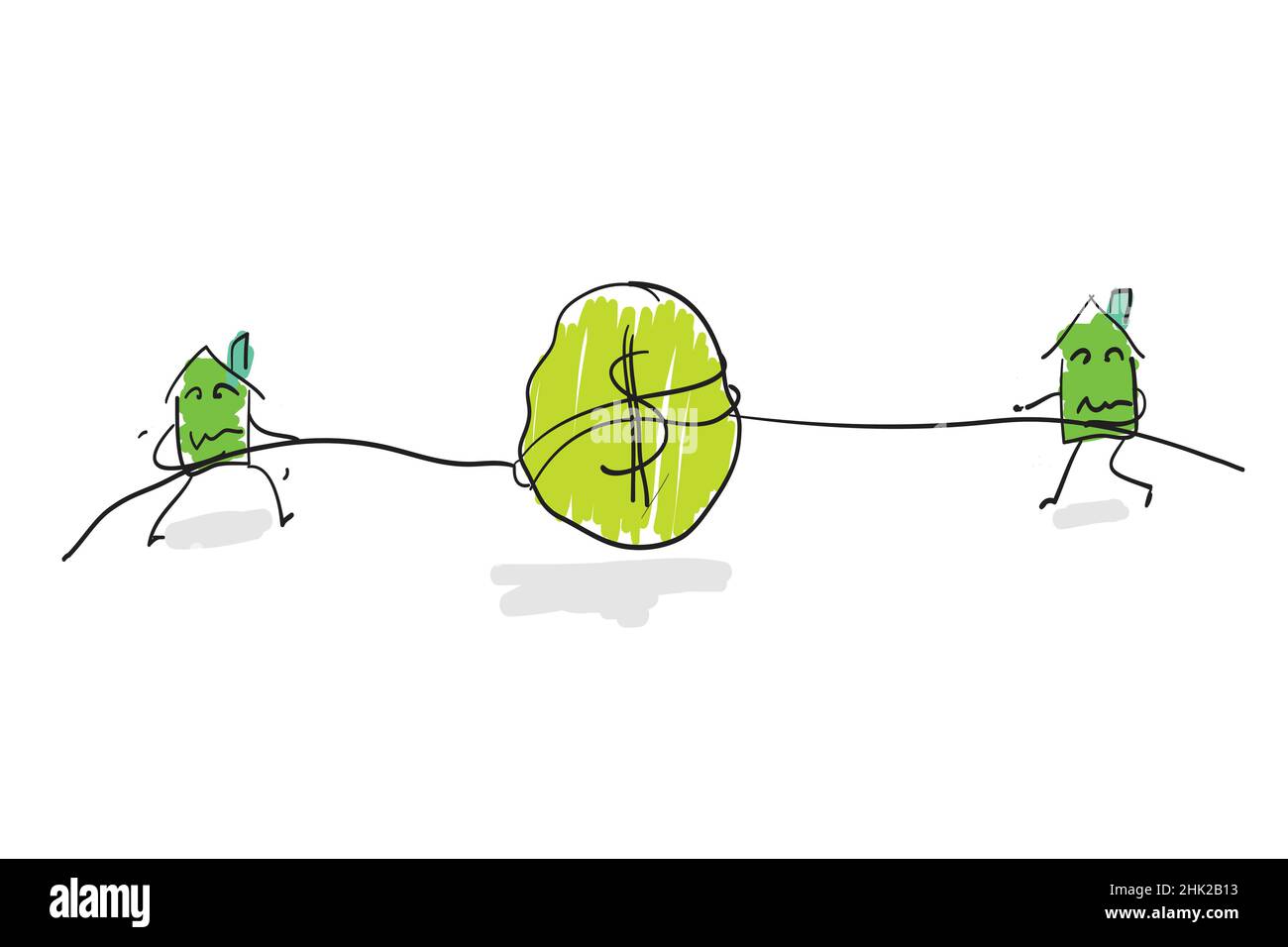Vector illustration of cute house fight over the dollar bill Stock ...