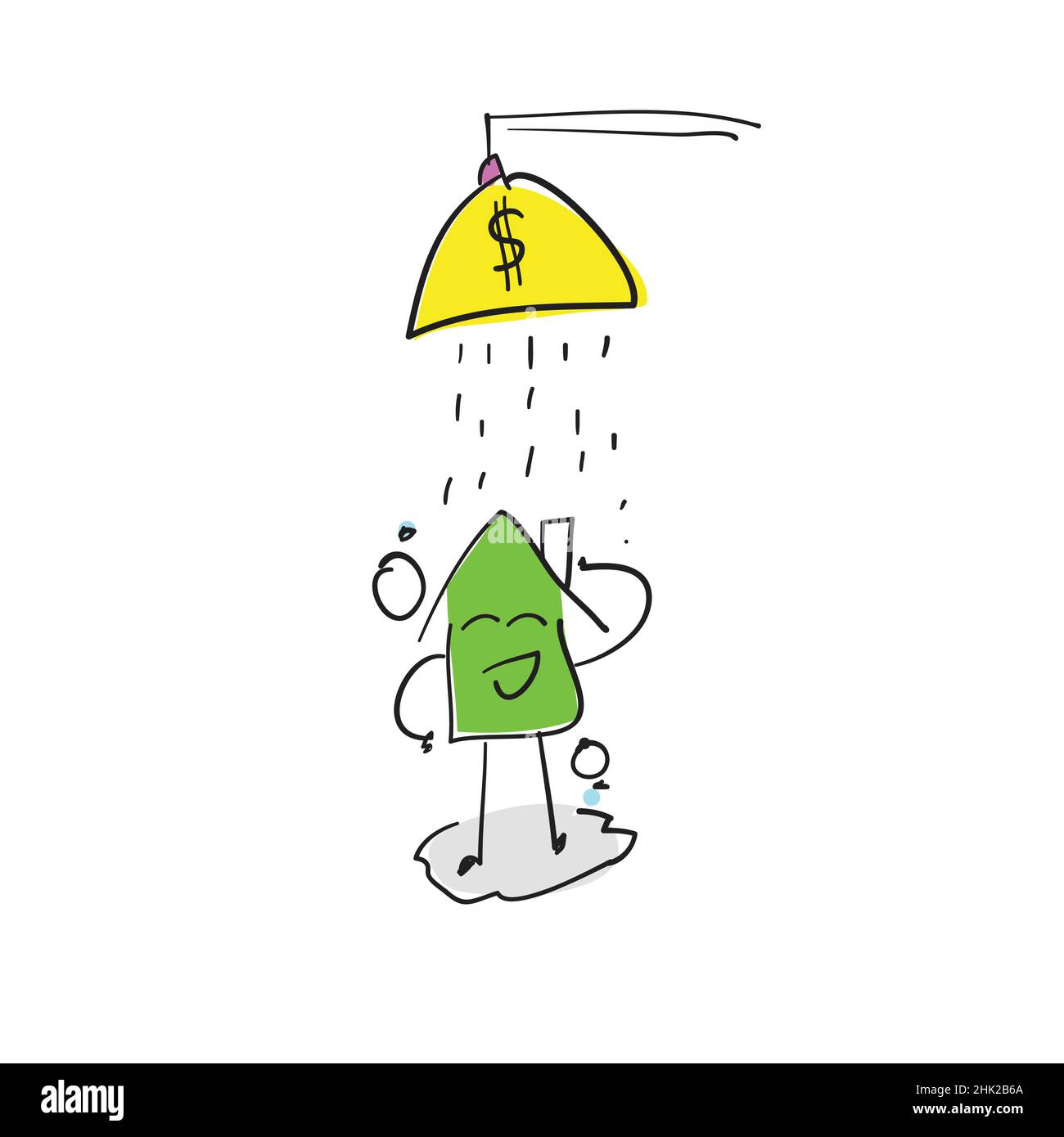 Vector illustration of cute house with shower dollars Stock Vector ...