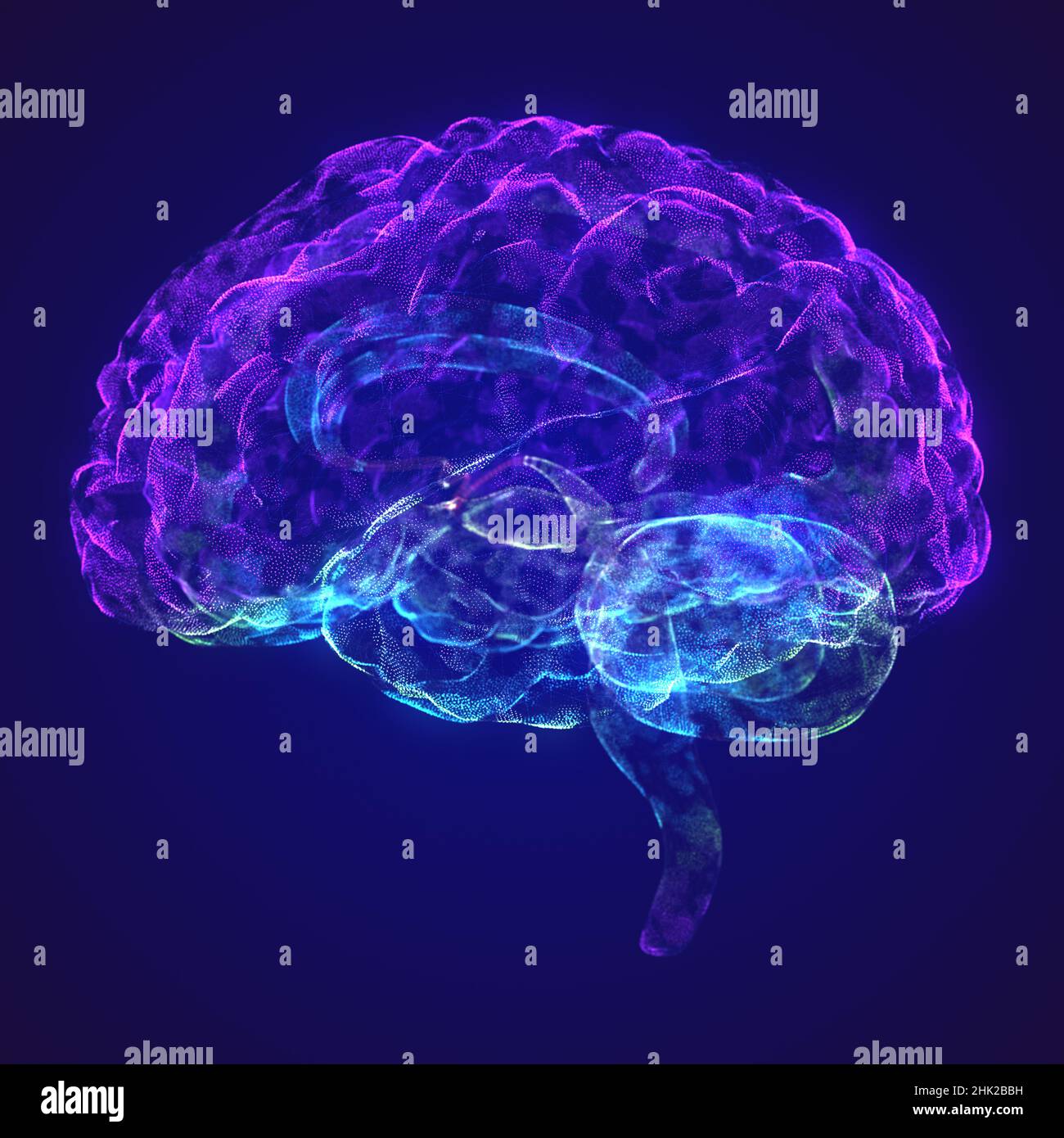 Human brain. Glowing blue light line particles of human brain. 3d ...