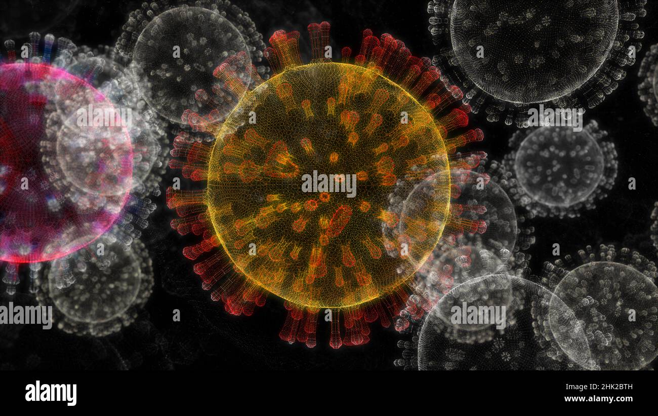 Close-up of virus under microscope, SARS-CoV-2 COVID-19 or NeoCoV Stock ...