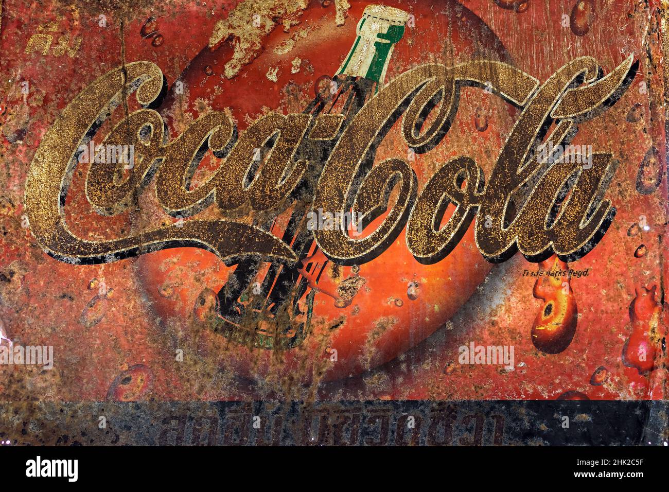 KANCHANABURI, THAILAND-DECEMBER 29,2019 : Close up vintage coca cola ...