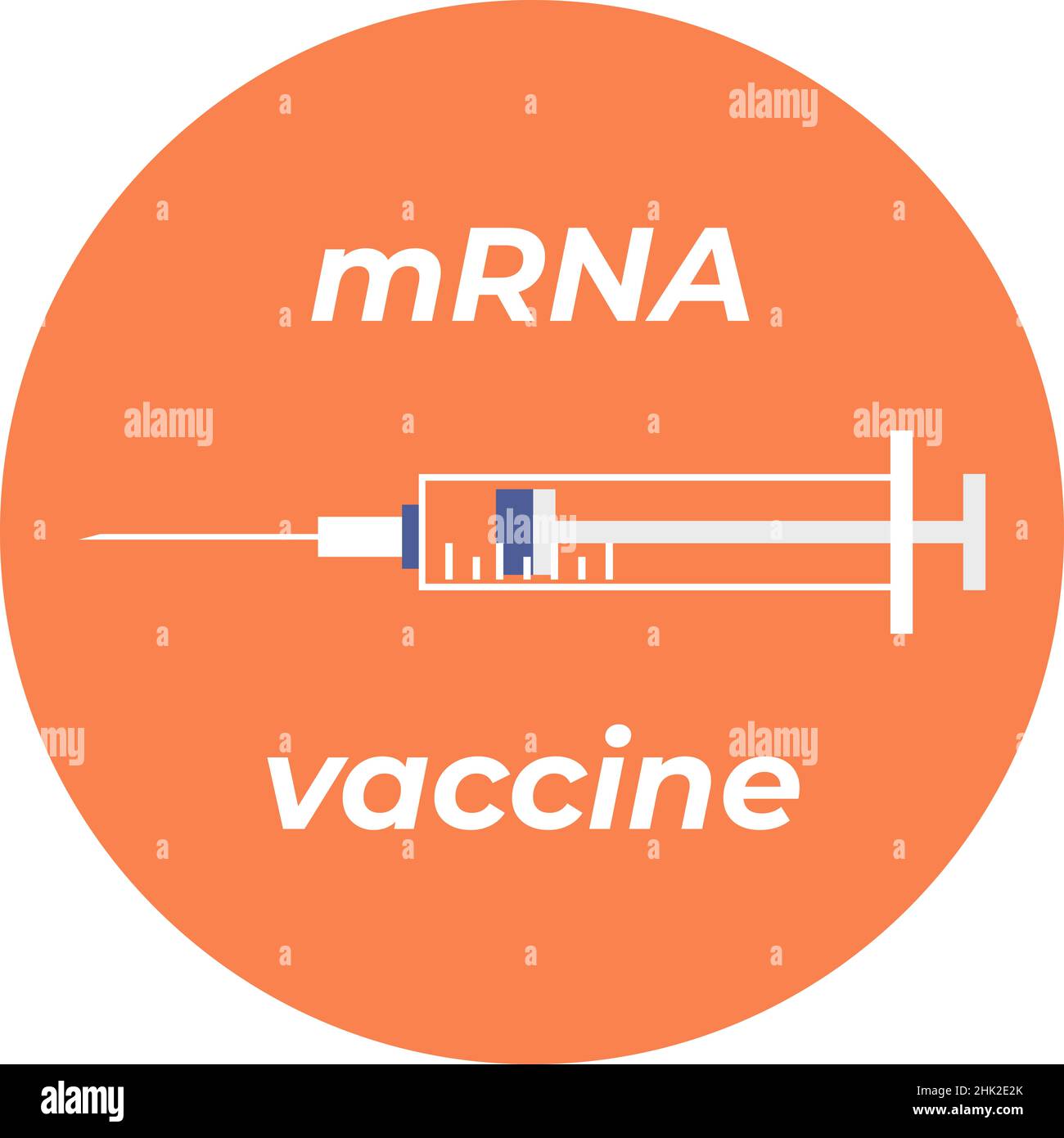 Syringe needle for mRNA Vaccine against an orange circle isolated on a ...