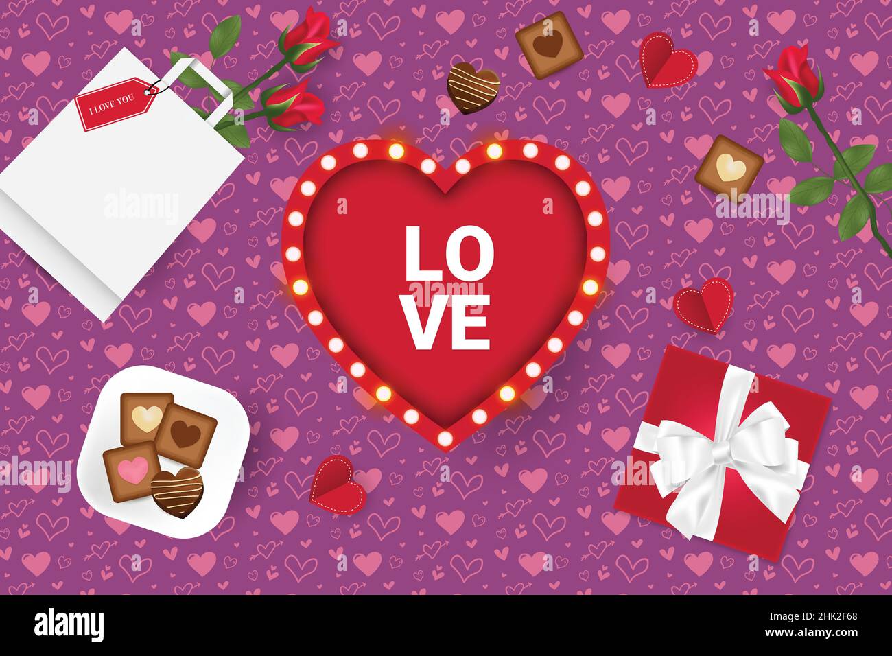 heart romantic elements wooden table design vector illustration Stock ...