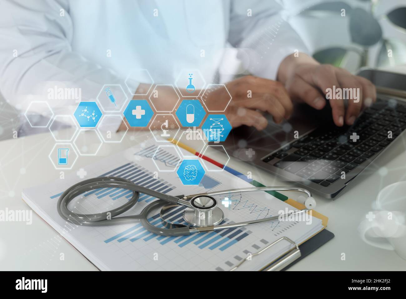 Insurance Healthcare Doctor analyzing medical report and medical on ...