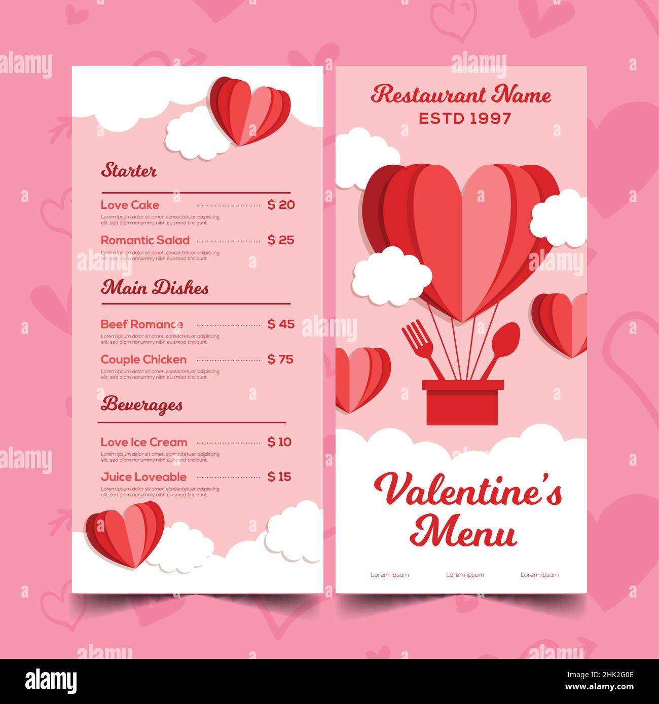 valentine menu template design vector illustration Stock Vector Image ...