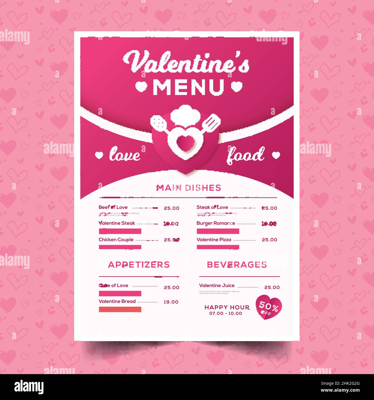 valentine menu template design vector illustration Stock Vector Image ...