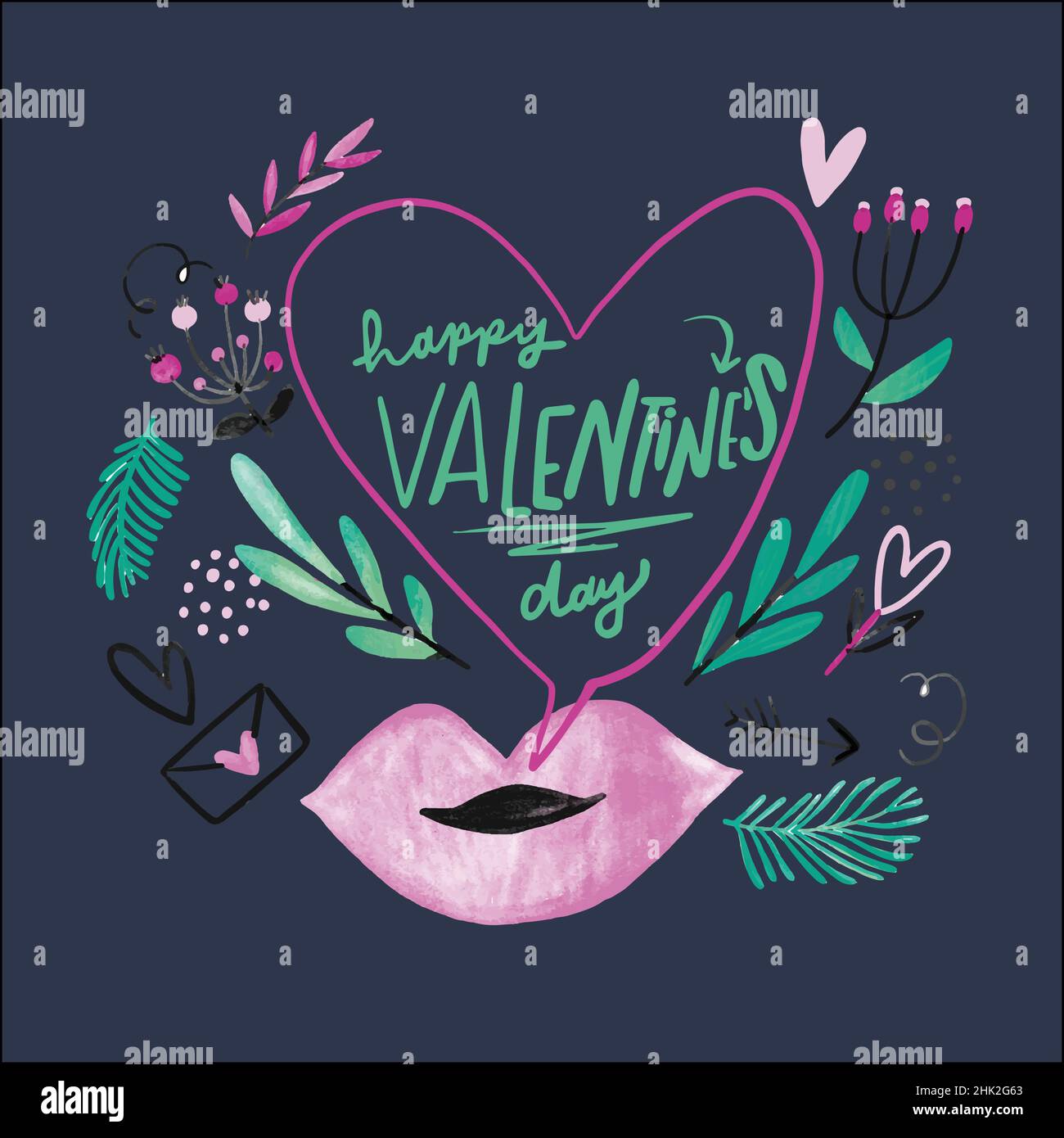 beautiful happy valentine lettering design vector illustration Stock ...