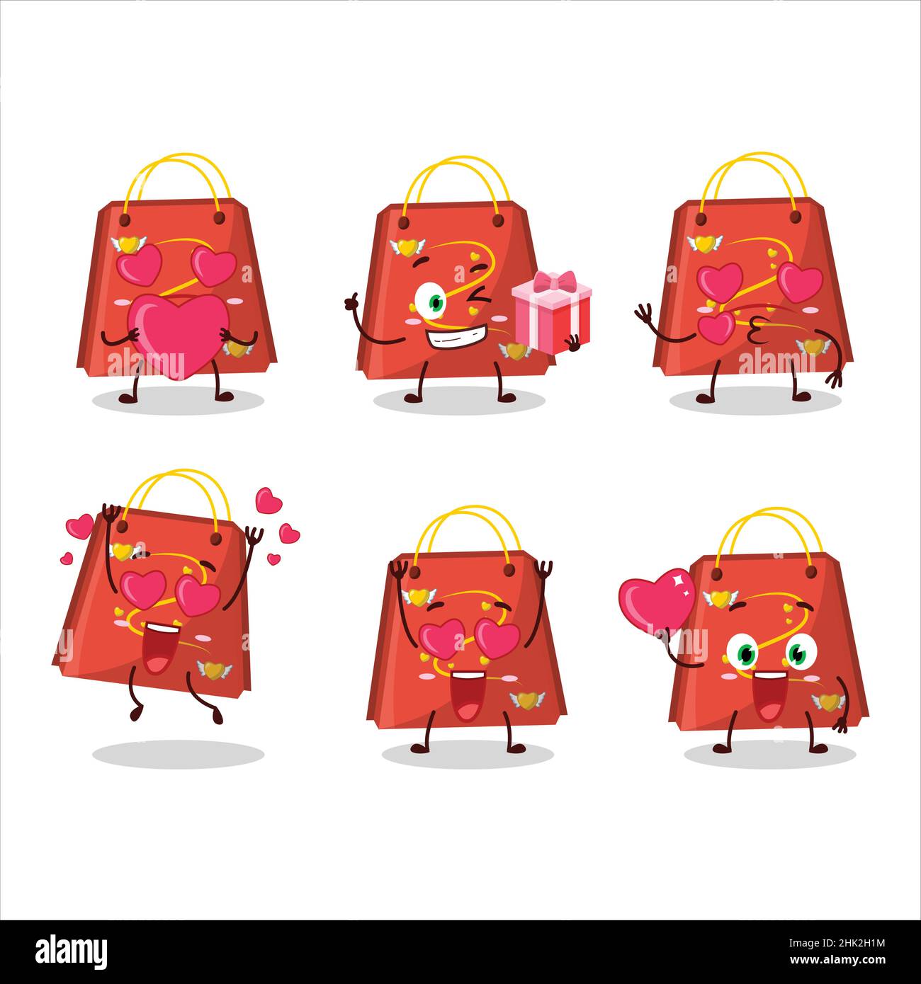 Red Love Bag Cartoon Character With Love Cute Emoticon Vector