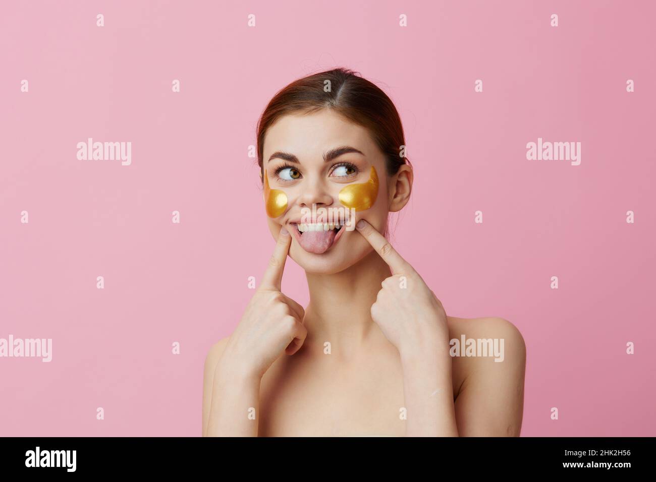 woman patches rejuvenation skin care fun after shower isolated ...