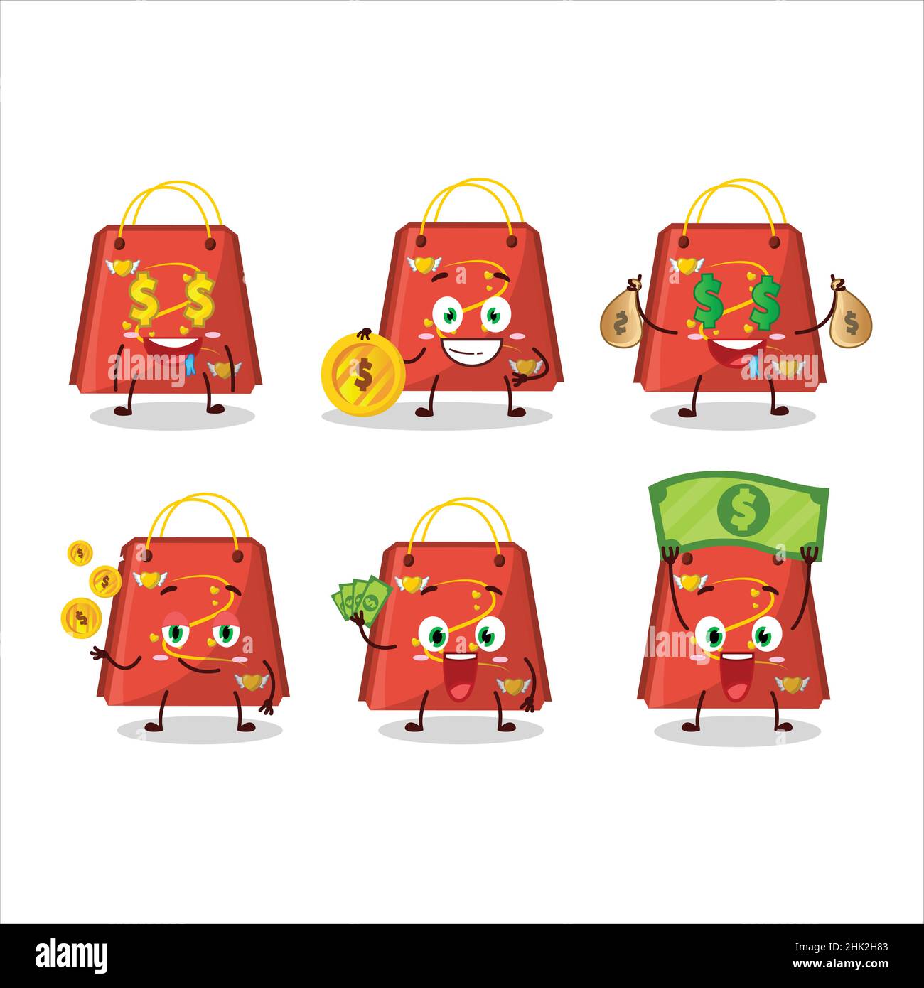 Red Love Bag Cartoon Character With Cute Emoticon Bring Money Vector