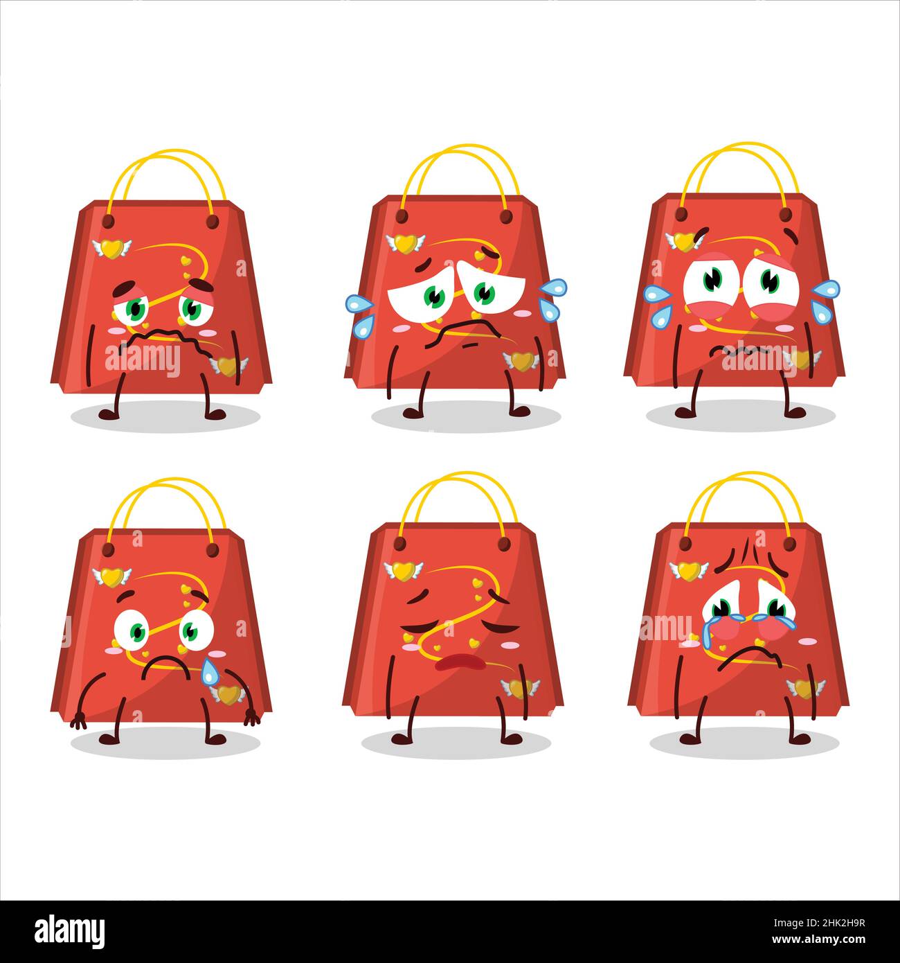 Red love bag cartoon character with sad expression. Vector illustration ...
