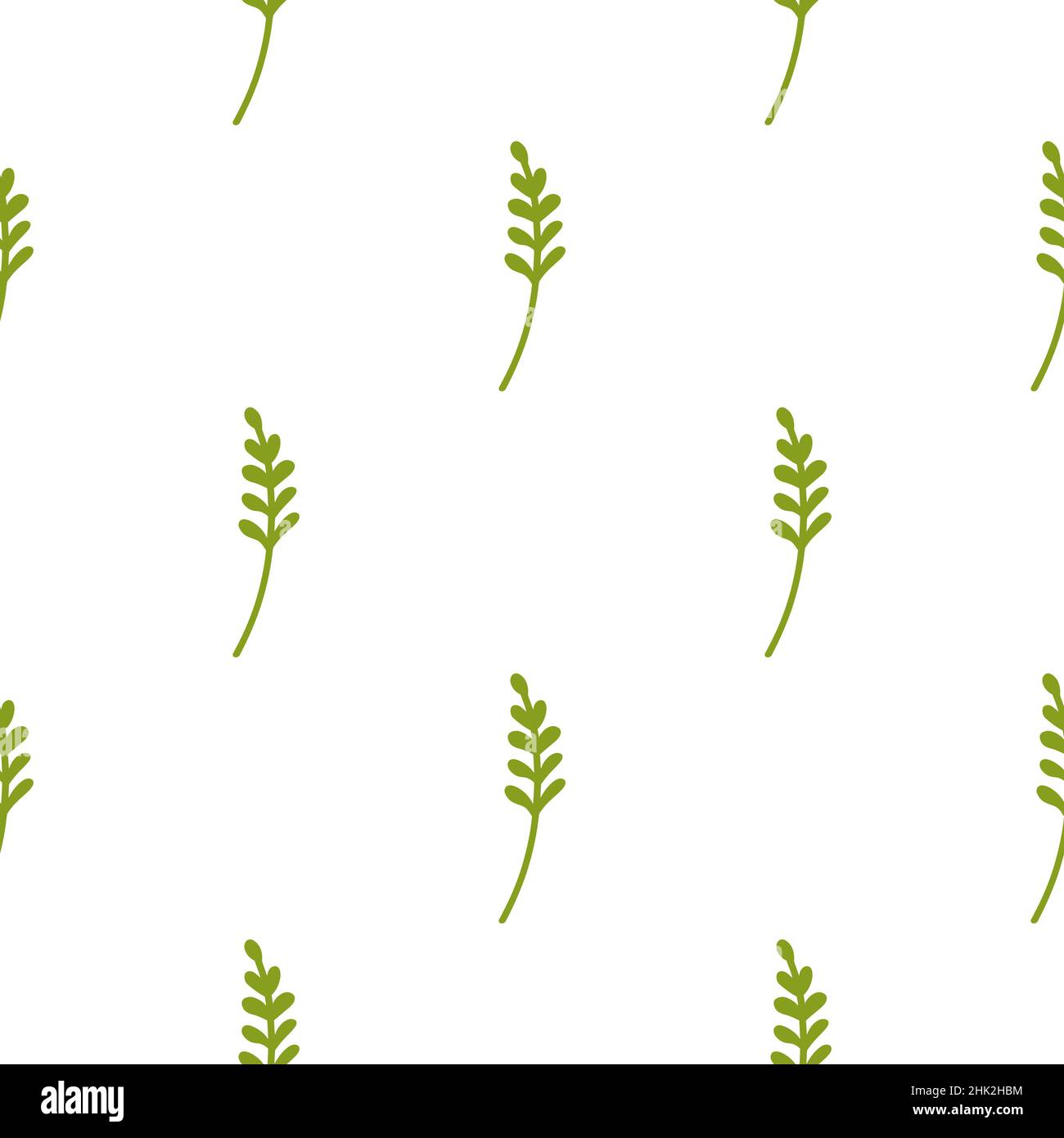 Minimalistic outline green branches seamless doodle pattern. Isolated ...