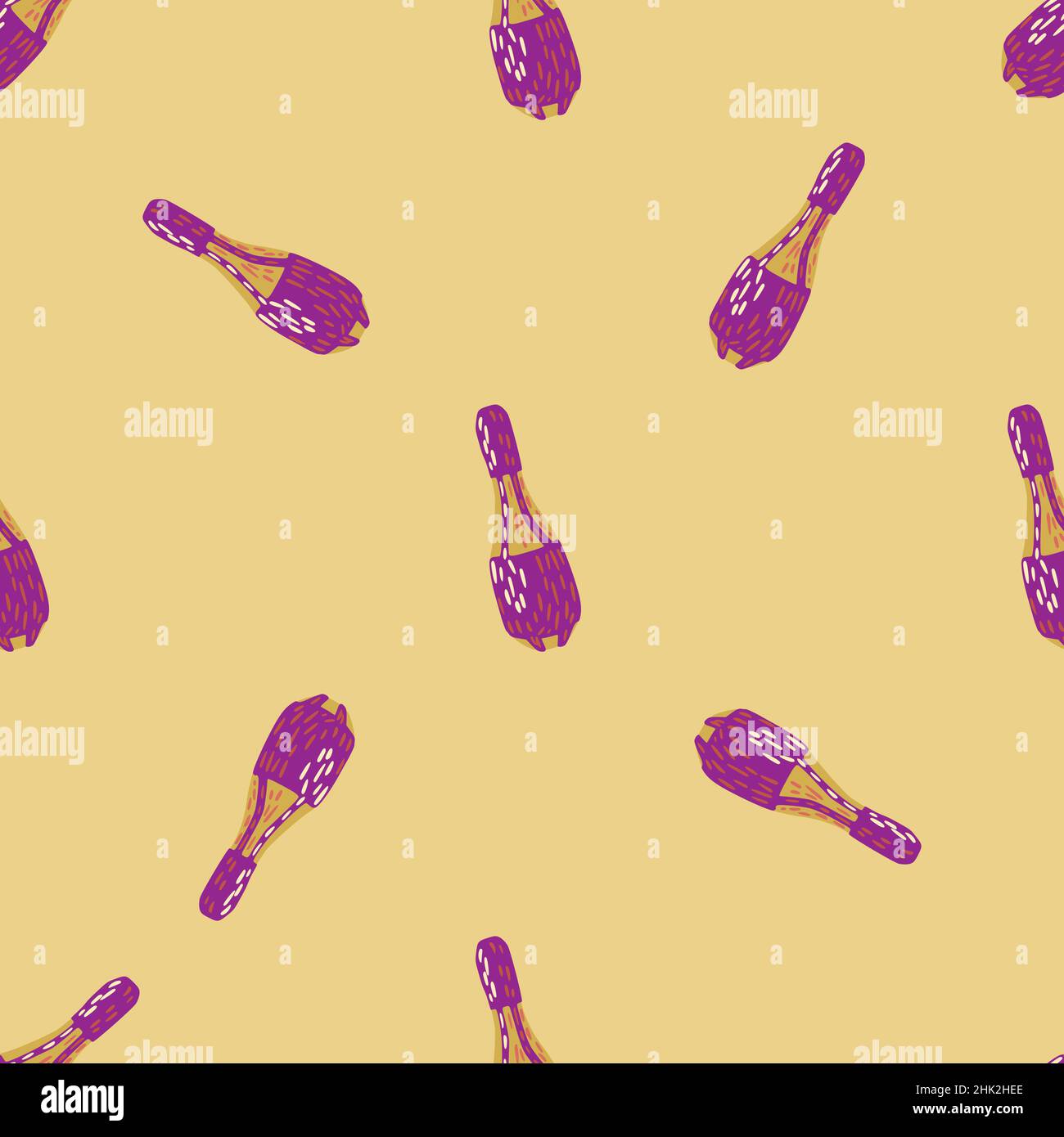 Purple colored random juggler mace silhouettes seamless doodle pattern ...