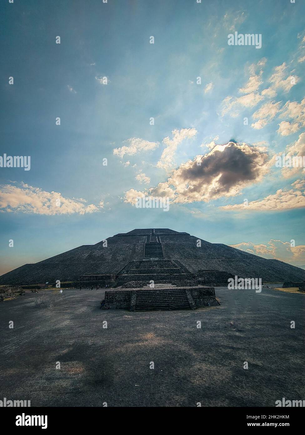 Beautiful scene of a blue cloudy sky over the Pyramid of the Sun in ...