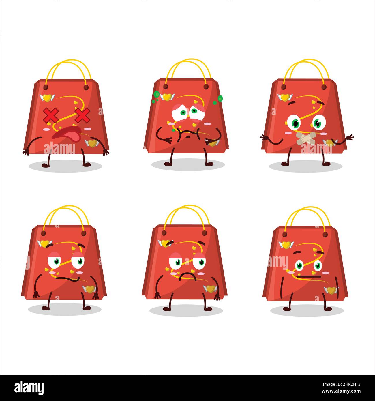 Red Love Bag Cartoon Character With Nope Expression Vector