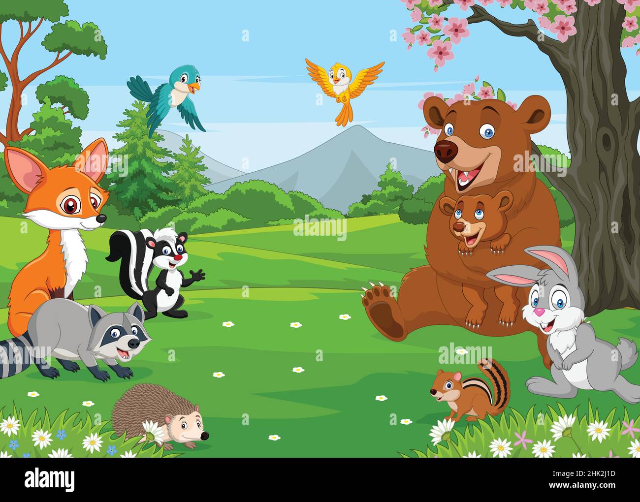 Group of happy animals cartoon in the jungle Stock Vector Image & Art ...