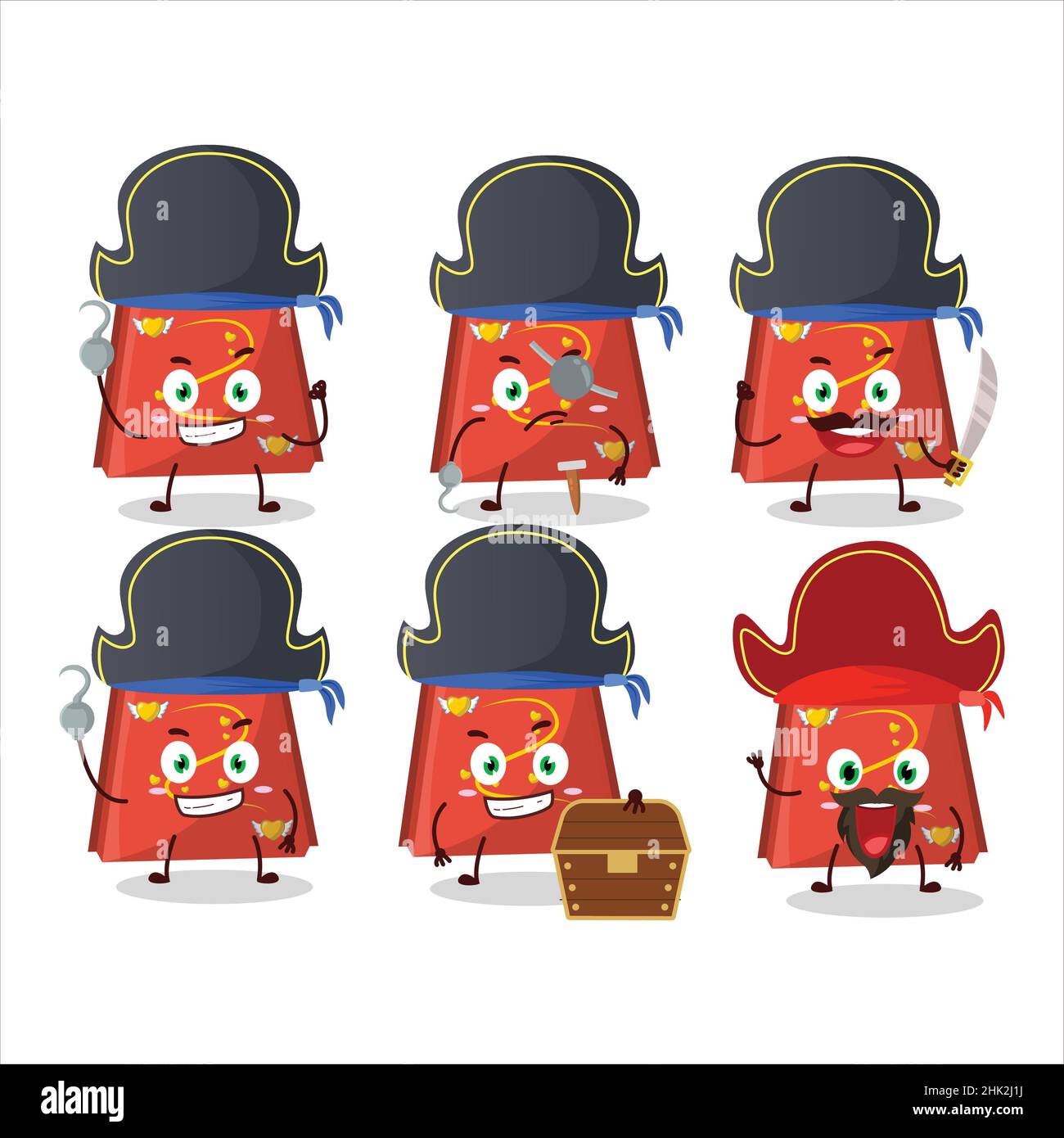 Cartoon Character Of Red Love Bag With Various Pirates Emoticons