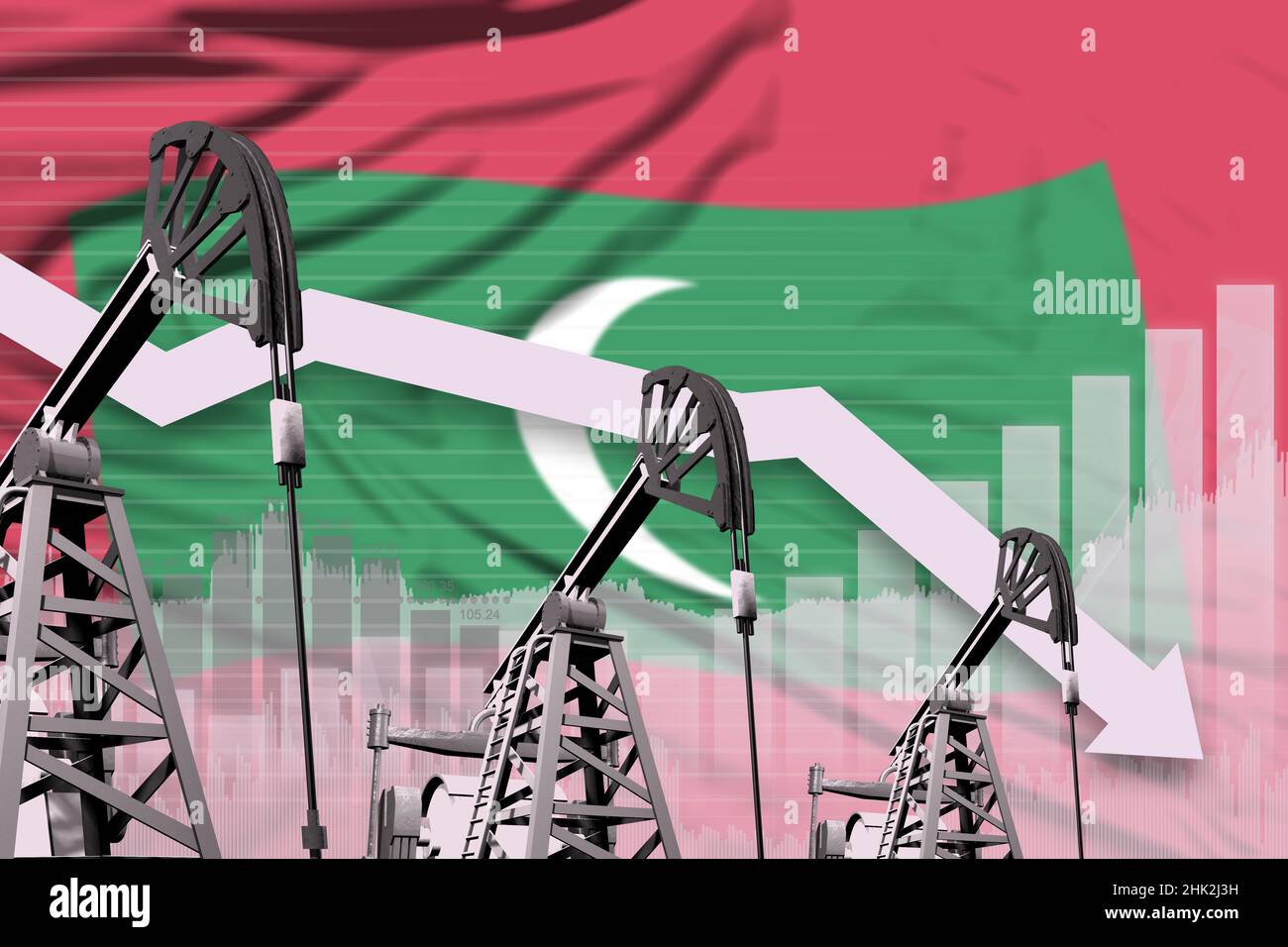 Maldives oil industry concept, industrial illustration - lowering down ...