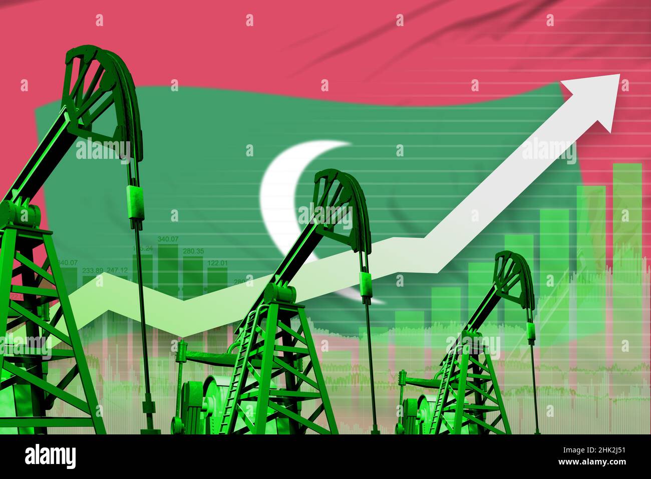 Maldives oil industry concept, industrial illustration - rising up ...