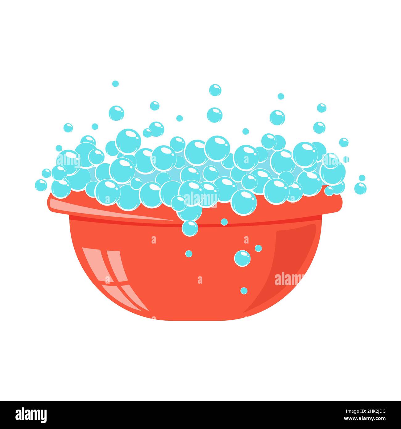 A basin with a soapy solution for washing clothes. Vector flat ...
