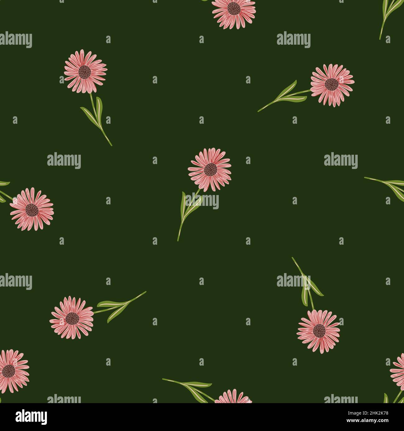 Random chrysanthemum pink flowers ornament seamless pattern in doodle ...