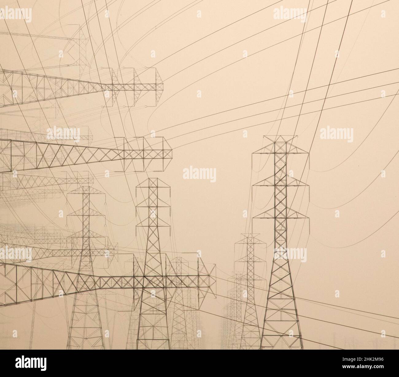 Power lines and towers abstract Stock Photo - Alamy