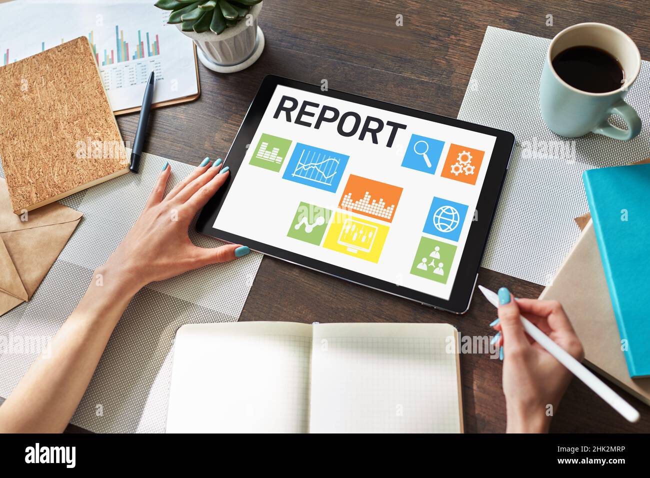 Financial report form on device screen. Business and finance concept ...