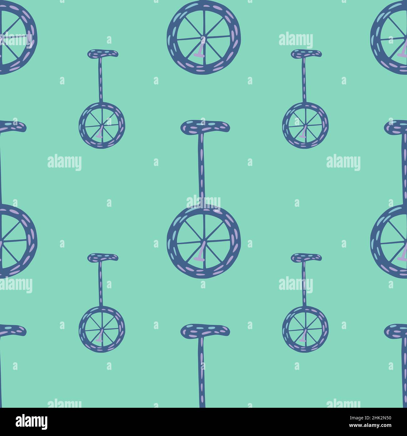 Funny circus seamless pattern with navy blue colored bicycle elements ...