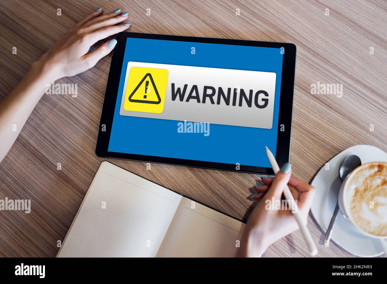 Warning message sign on screen. Virus detection security breathe ...