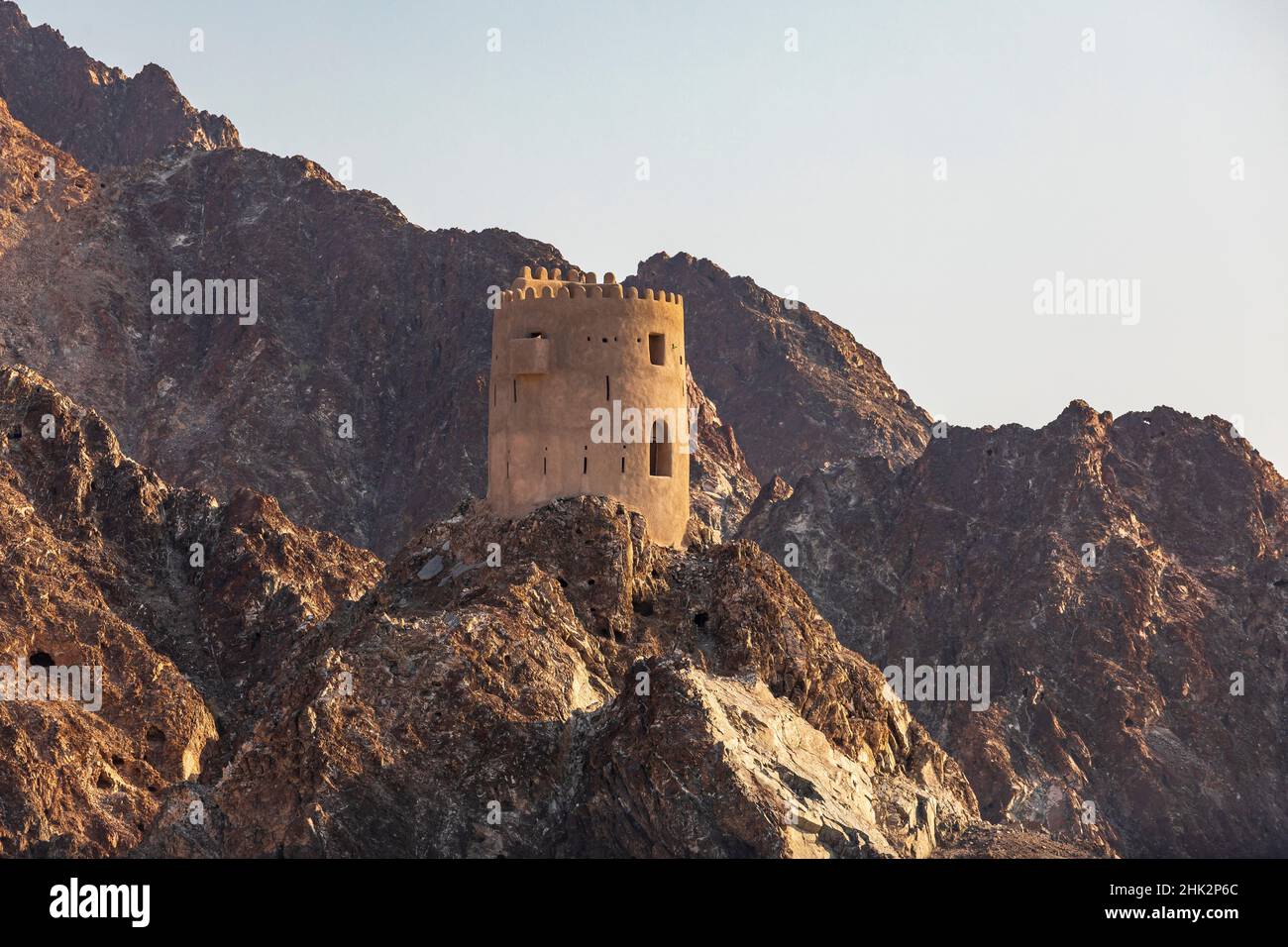 Middle East, Arabian Peninsula, Oman, Muscat, Muttrah. Fortified tower ...