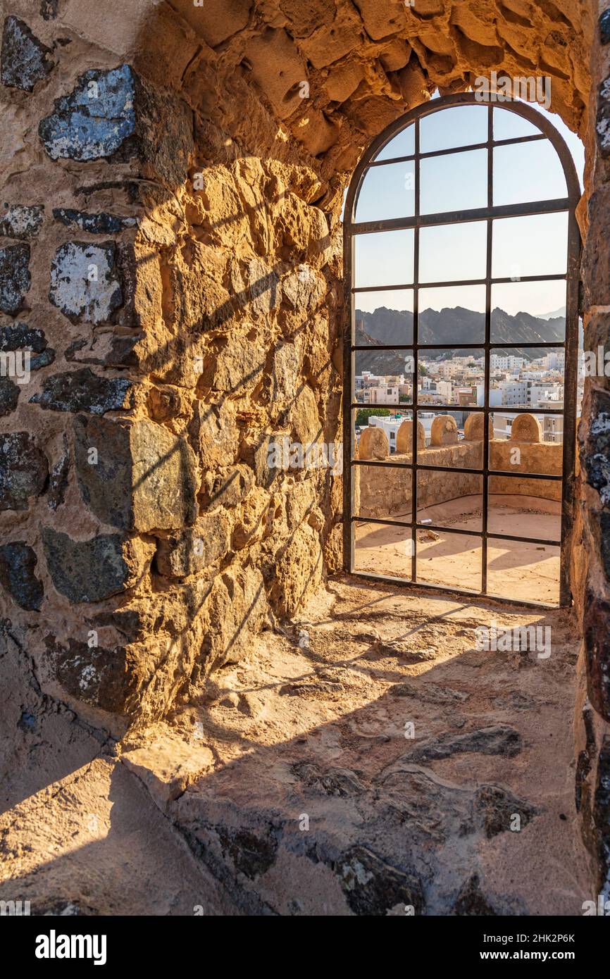 Middle East, Arabian Peninsula, Oman, Muscat, Muttrah. Sun streaming in ...