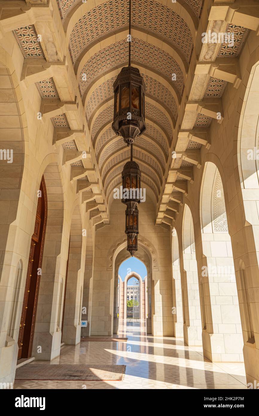 Middle East, Arabian Peninsula, Oman, Muscat. Exterior corridor of ...