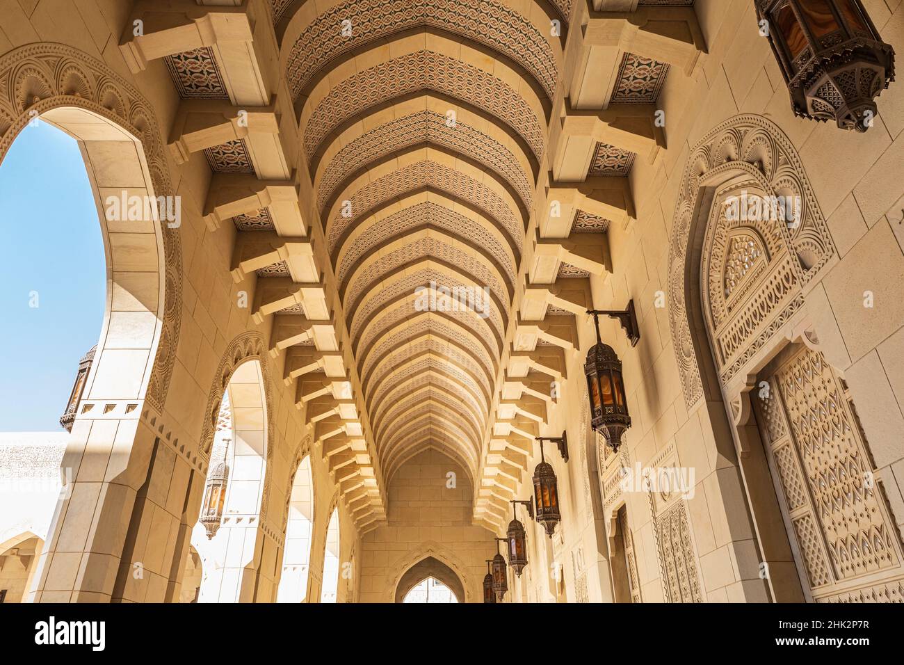Middle East, Arabian Peninsula, Oman, Muscat. Exterior corridor of ...