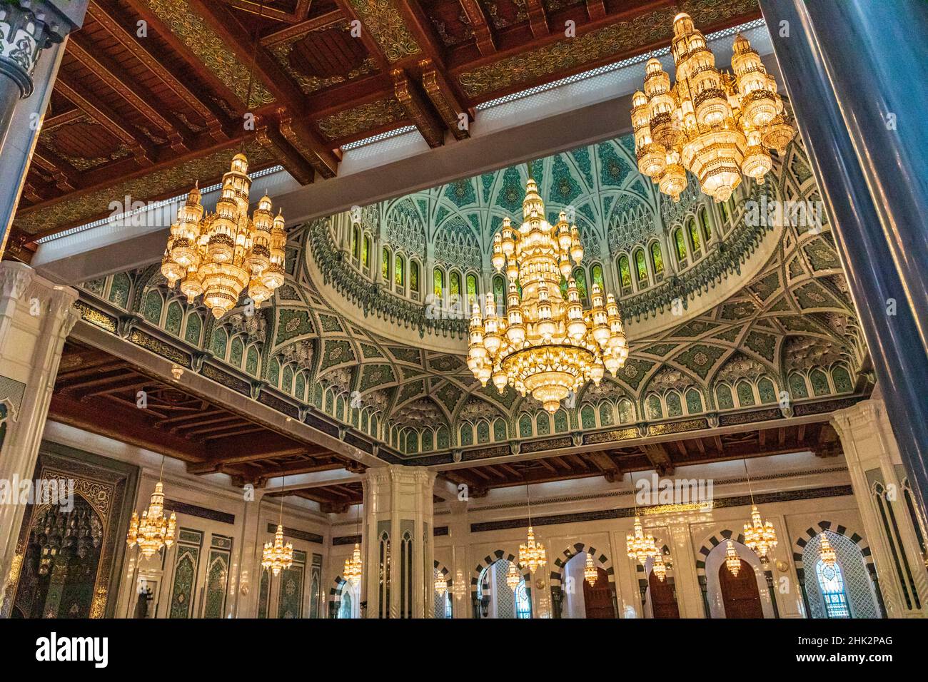 Middle East, Arabian Peninsula, Oman, Muscat. Chandelier and decorative ...