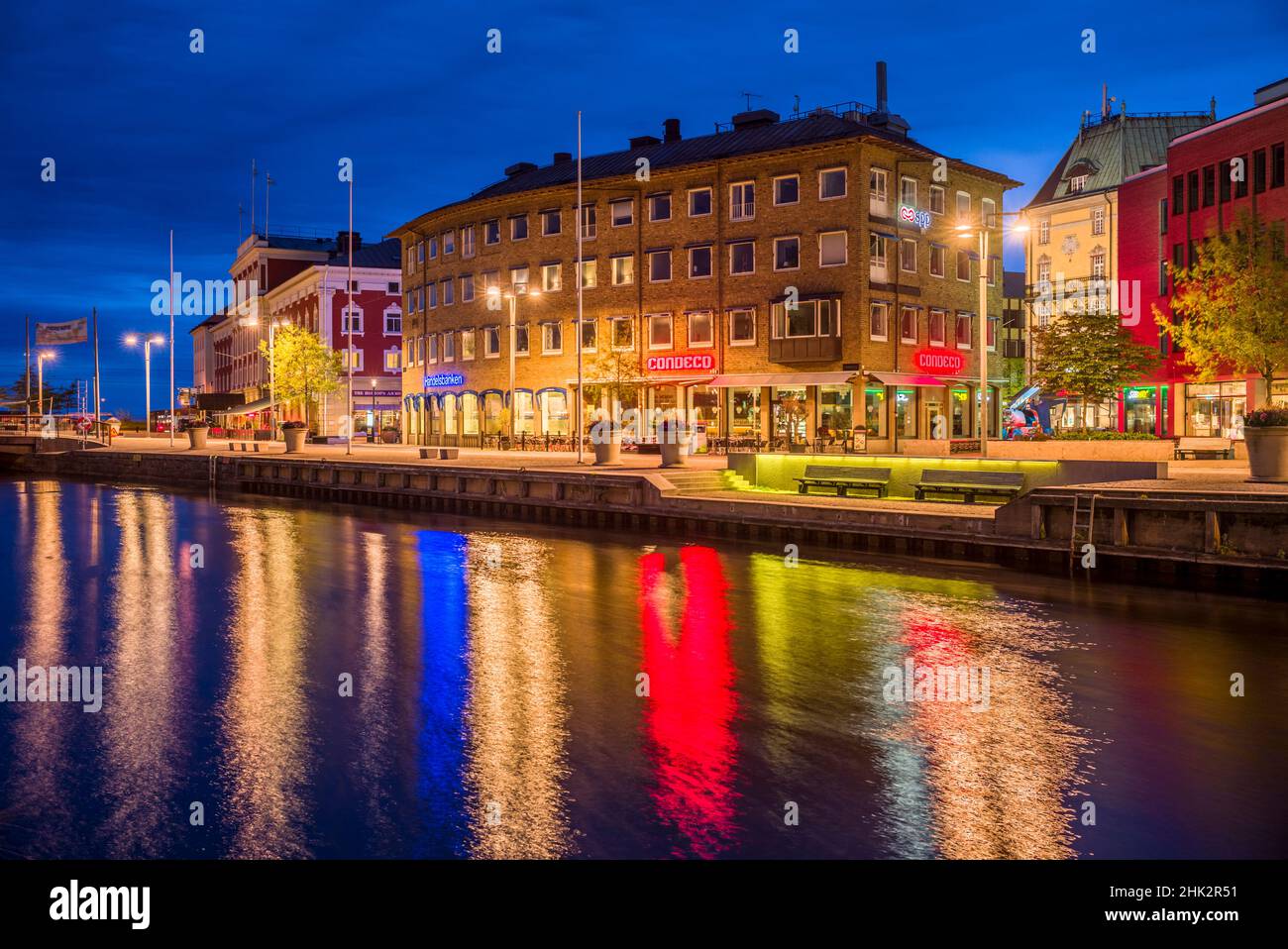 Sweden, Lake Vattern Area, Jonkoping, renovated harbor area along ...