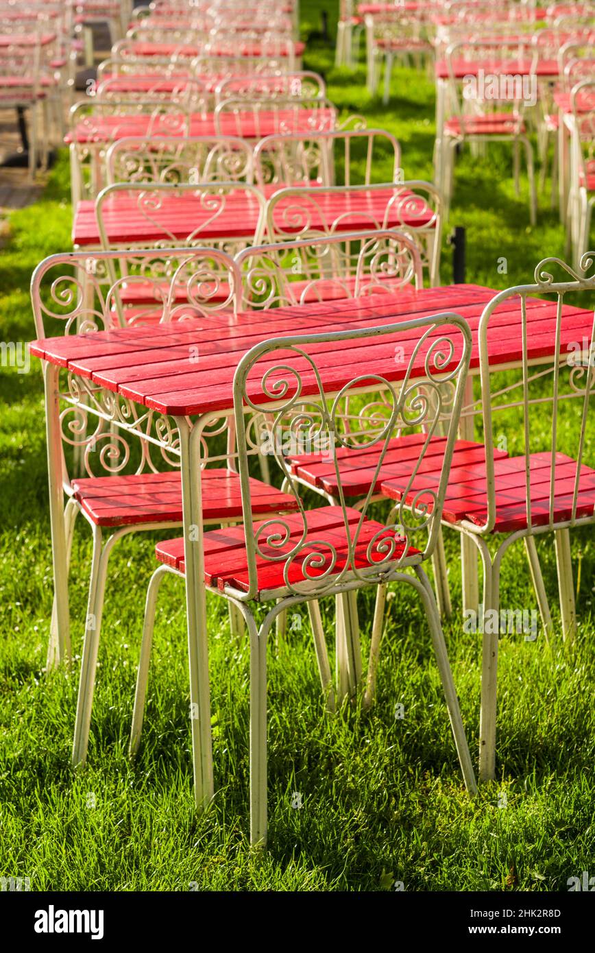 Southern Sweden, Ystad, cafe tables Stock Photo - Alamy