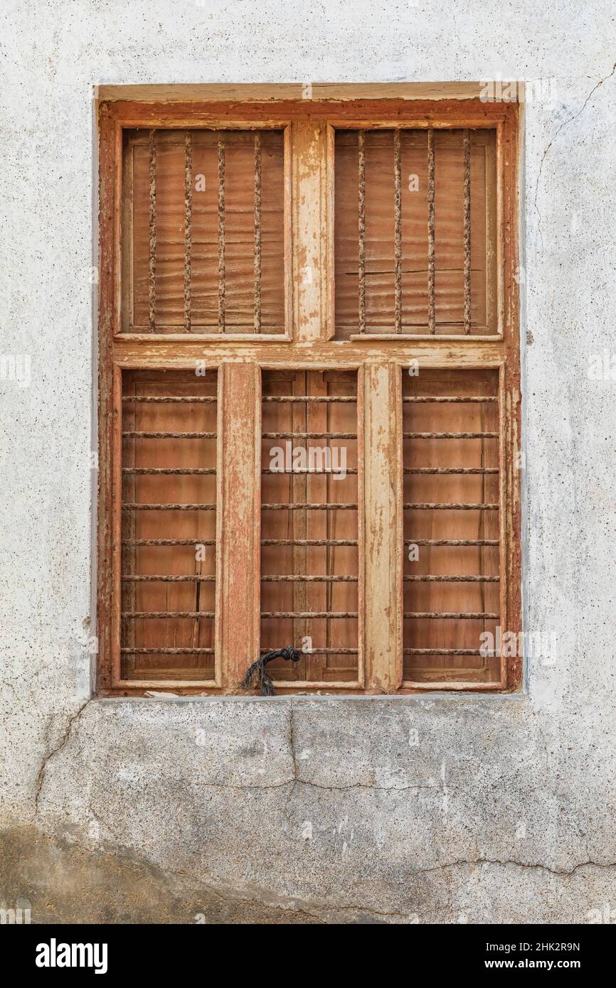 Middle East, Arabian Peninsula, Al Batinah South. Barred window with ...