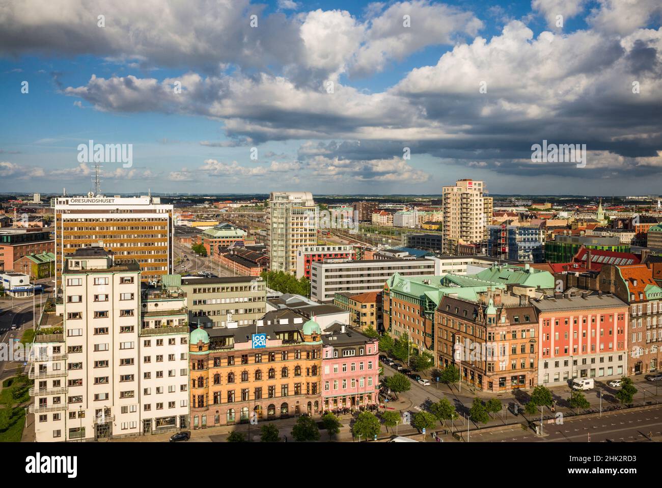 Sweden, Scania, Malmo, Inre Hamnen inner harbor, elevated skyline view ...